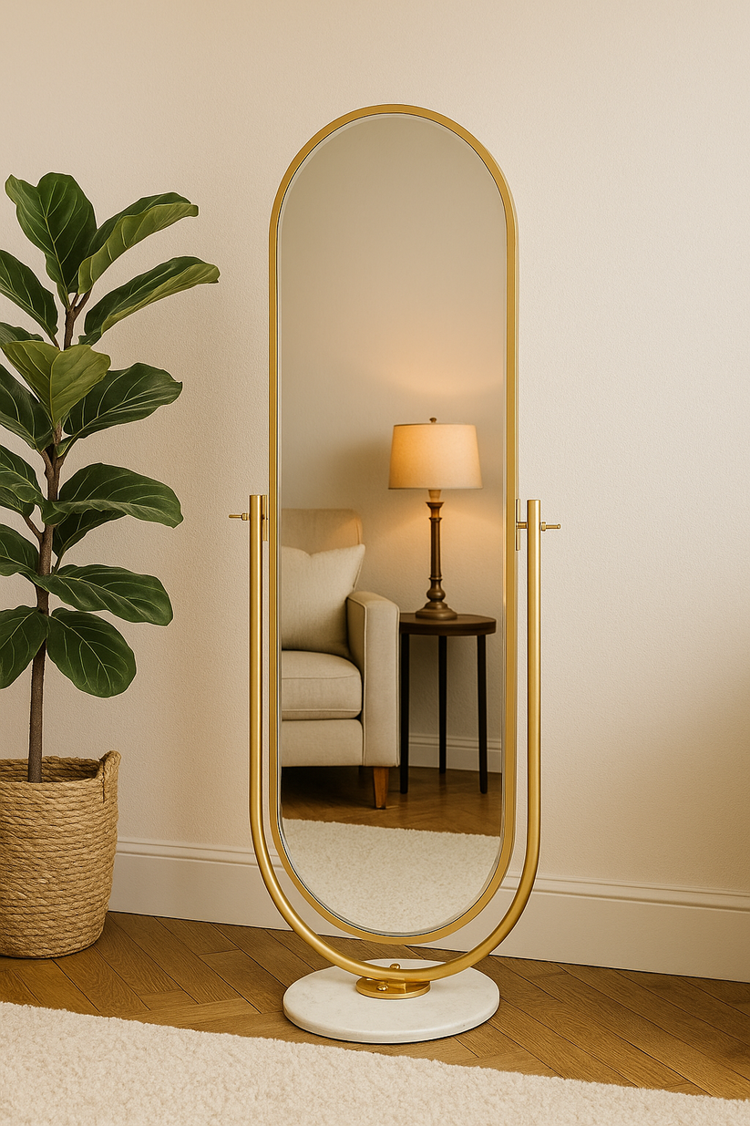 Adjustable Gold Flip Full Length Floor Standing Mirror with Marble Bas ...